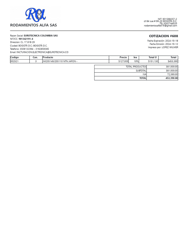 Cotización #608 | PDF