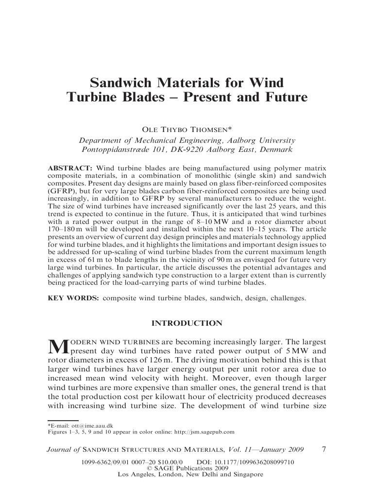 Sandwich Materials For Wind Turbine Blades - Present and Future | PDF ...