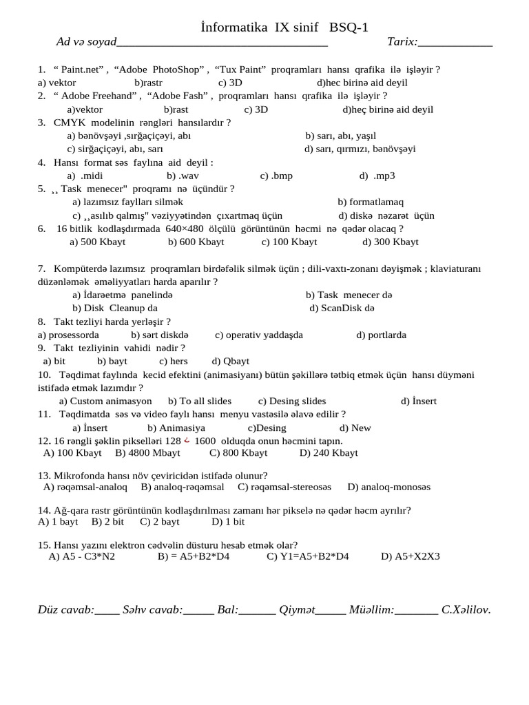 IX Sin İnformatika BSQ 1 2025 | PDF