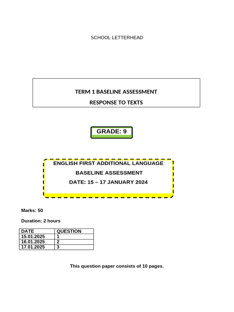 2025 Baseline EFAL Grade 9 QP | PDF | Syntax | Grammar