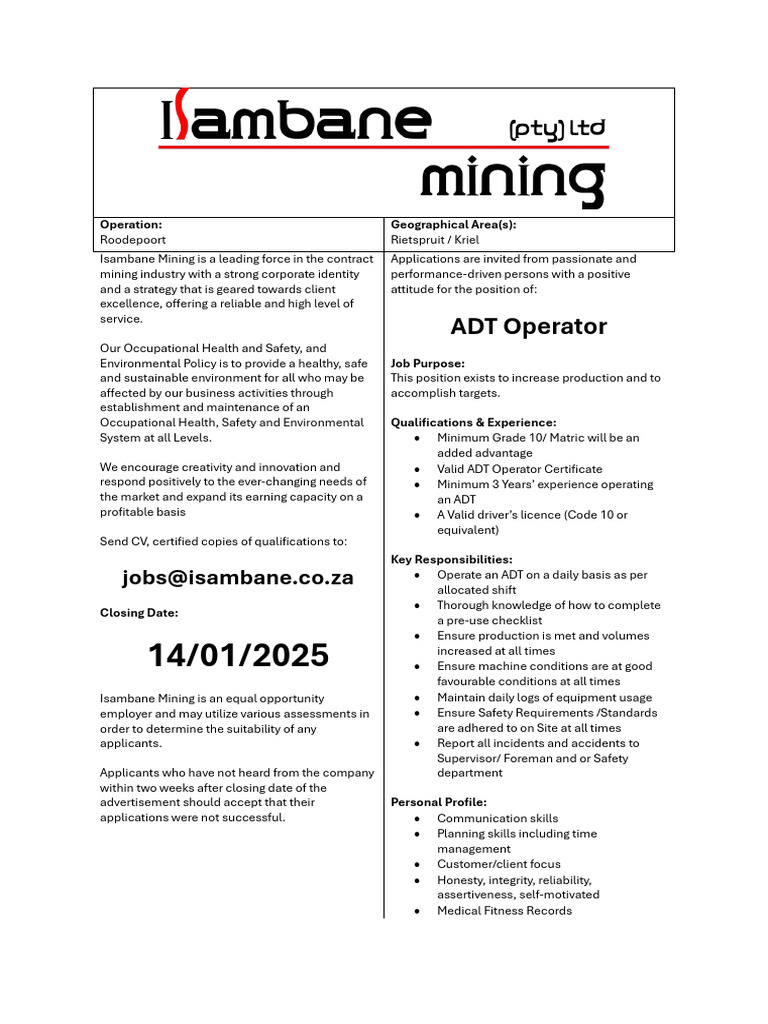 ADVERTISEMENT - ADT Operator - 26-4-2024 | PDF | Occupational Safety ...