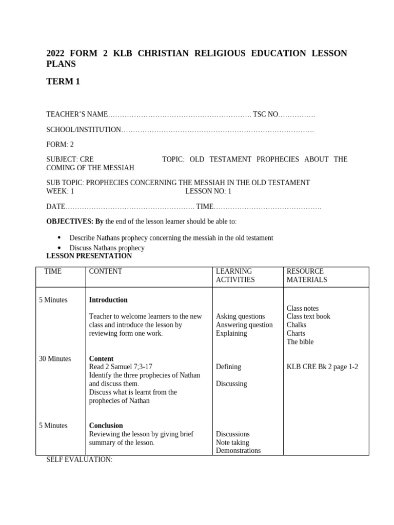 2022 Form 2 KLB Cre Lesson Plans Week 1 Week 5 Term 1 09 22 May 15 40 ...