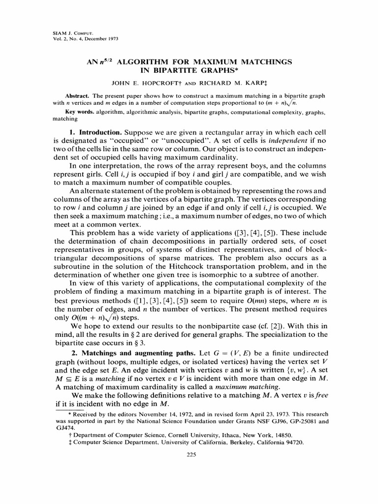Hopcroft Karp Bipartite Matching | PDF | Vertex (Graph Theory) | Matrix (Mathematics)