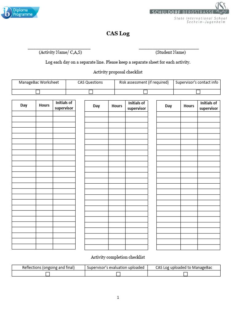 CAS Log Template for Students | PDF