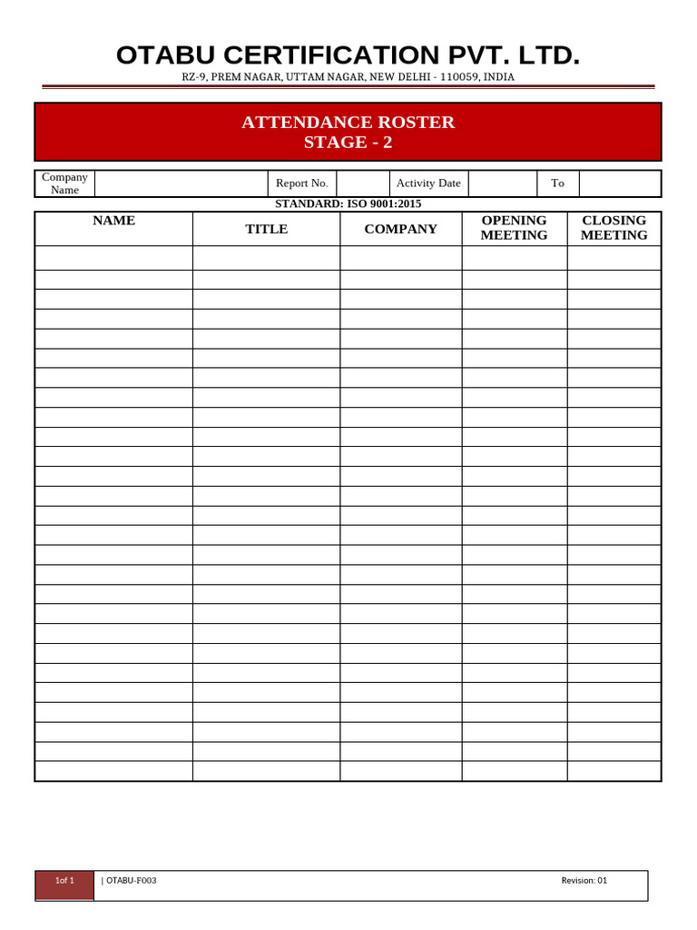 Attendance Roster - Stage 2 | PDF
