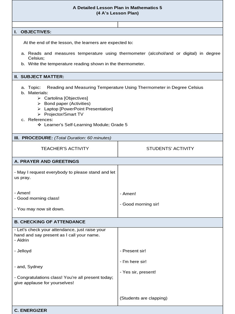 A Detailed Lesson Plan in Mathematics 5 | PDF