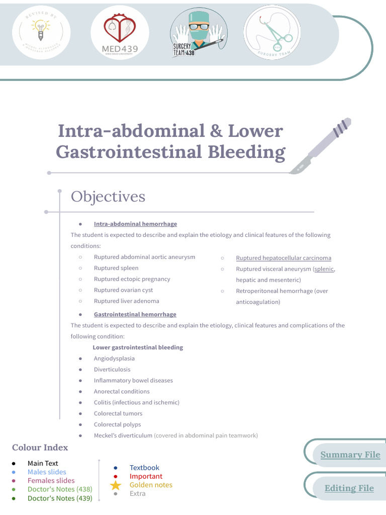 Intra-Abdominal & Lower GI Bleeding | PDF | Hemorrhoid | Ulcerative Colitis