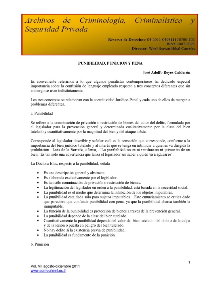 Punibilidad, Punición y Pena en Derecho Penal | PDF | Delito | Derecho ...