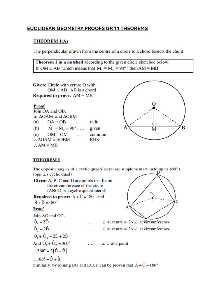 Euclidean Geometry Proofs GR 11 Theorems and Summary | PDF