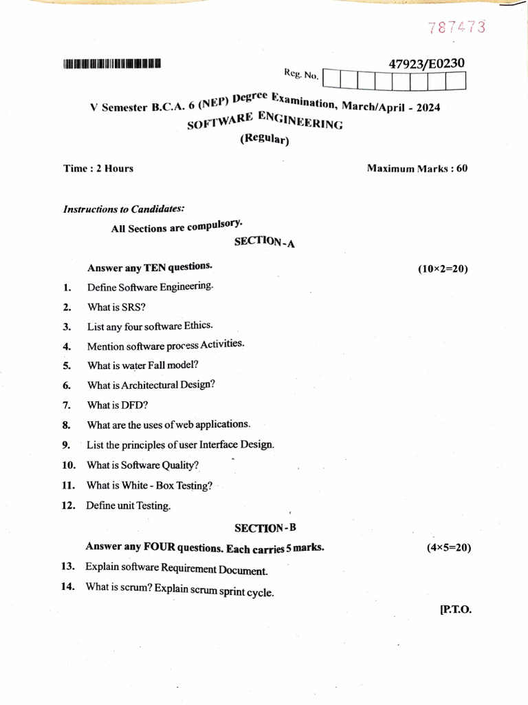 BCA Software Engineering Exam | PDF