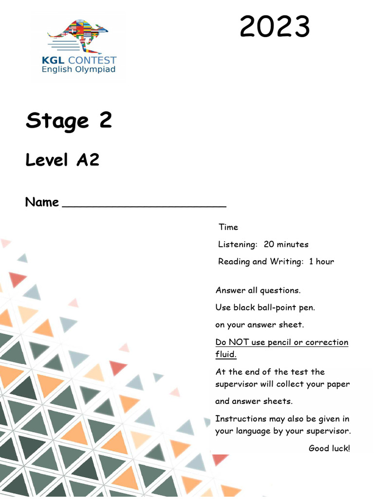 A2 Listening and Reading Test 2023 | PDF