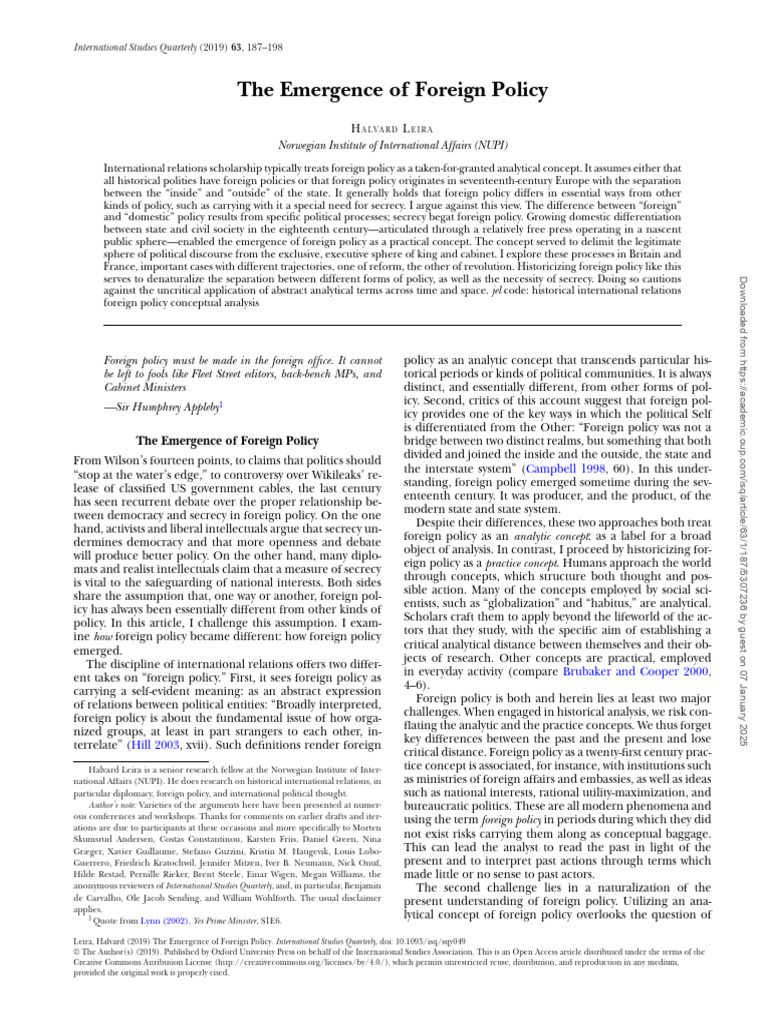 The Emergence of Foreign Policy | PDF | Concept | Public Sphere