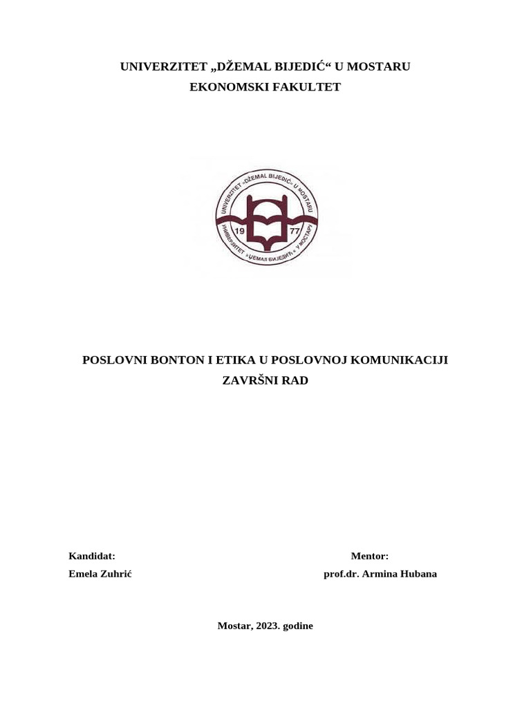 Završni Rad-Poslovni Bonton I Etika U Poslovnoj Komunikaciji ISPRAVAK | PDF