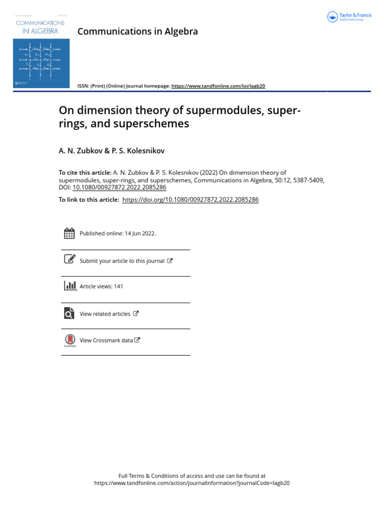 On Dimension Theory of Supermodules Super Rings and Superschemes | PDF | Ring (Mathematics ...