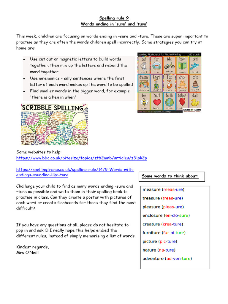 Rule 9 Words Ending Sure and Ture | PDF