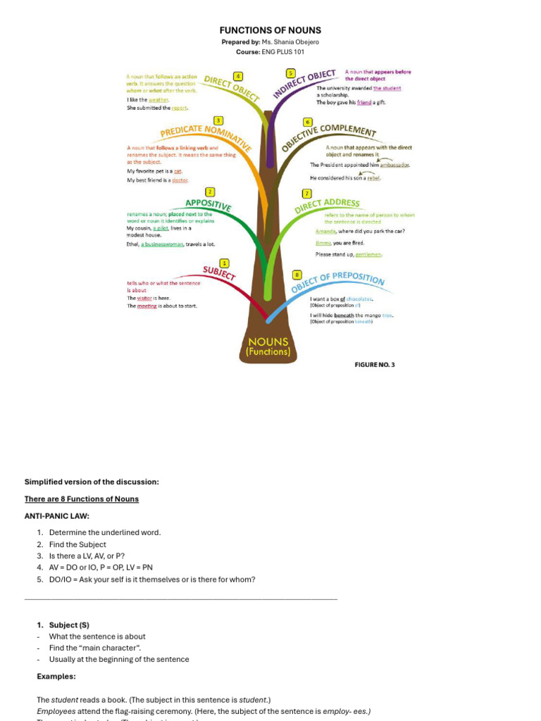 Prelim Grammar Handout Functions of Noun Pronouns Cases Verb Cases ...