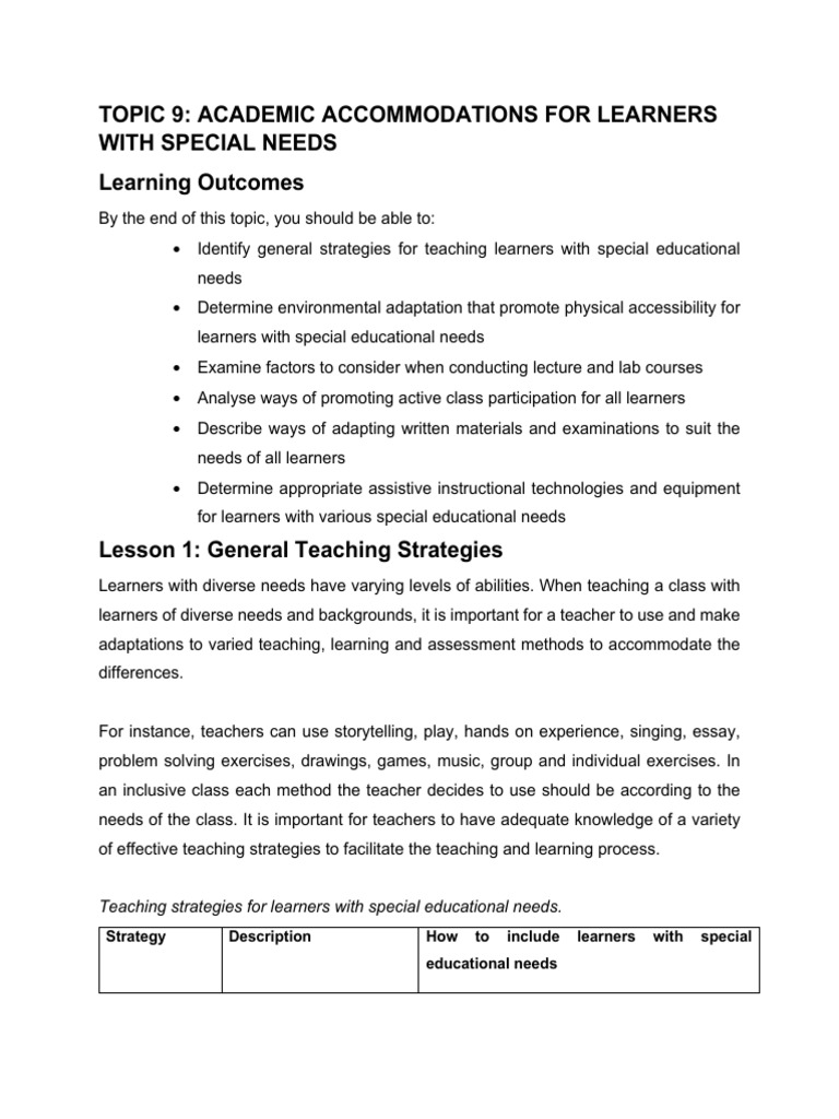 Academic Accommodations for Special Needs | PDF | Differentiated ...