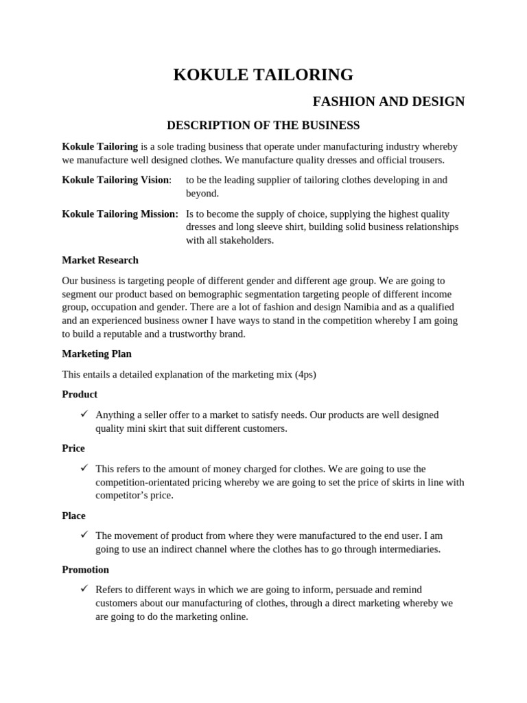 KOKULE TAILORING | PDF | Marketing | Clothing