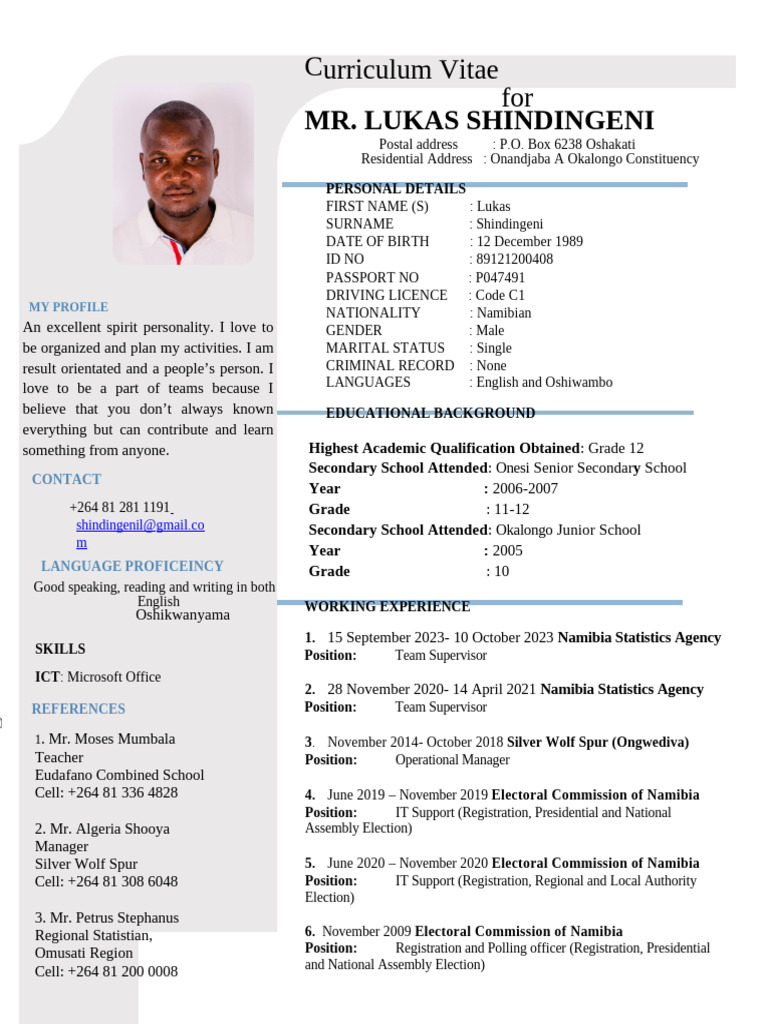 Lukas Shindingeni CV2024 | PDF | Namibia