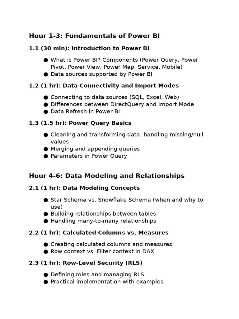 18 Hour Power Bi Plan | PDF | Information Retrieval | Data Management
