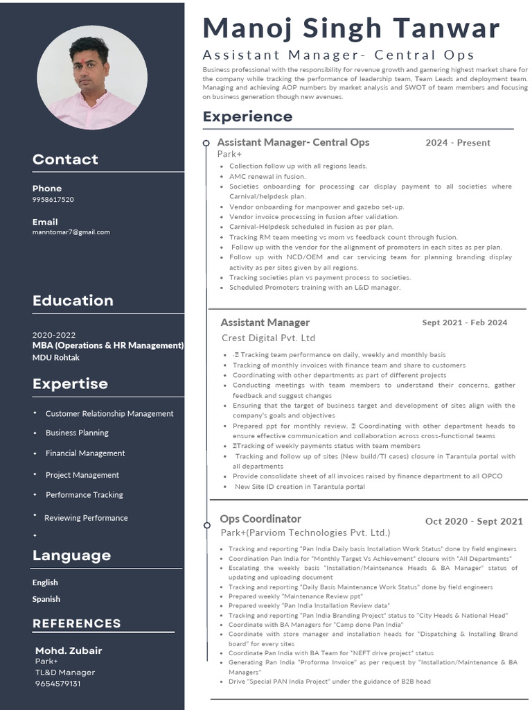 Manoj Singh Tanwar - 9.50 LPA - Faridabad | PDF | Computing