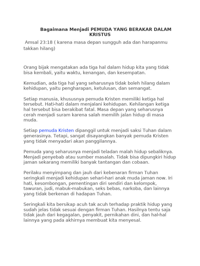 Pemuda Kristen Berakar dalam Kristus | PDF