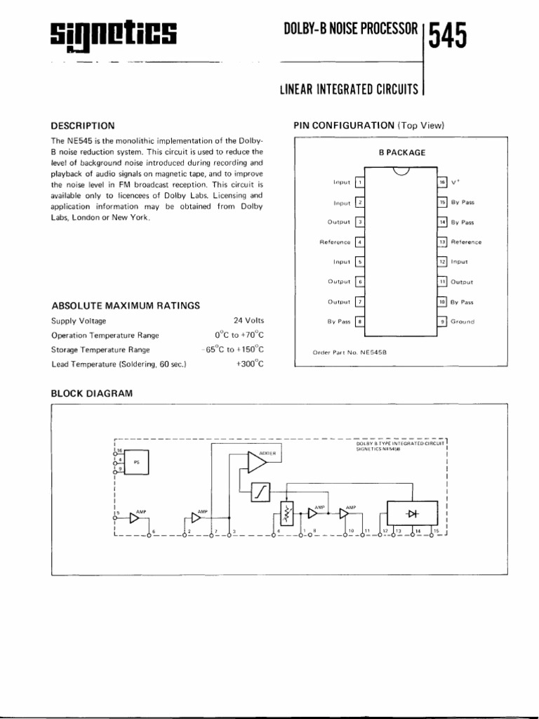 NE545 - Dolby B Processor - Data - Sheet | PDF | Electrical Engineering ...