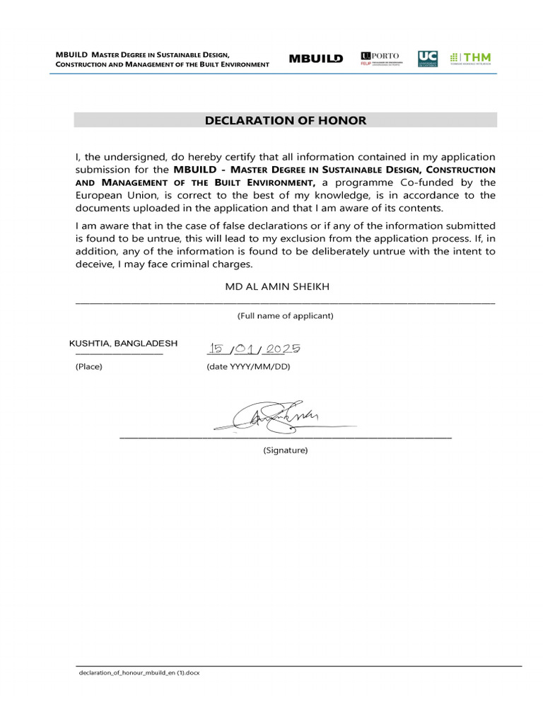 Declaration of Honor | PDF