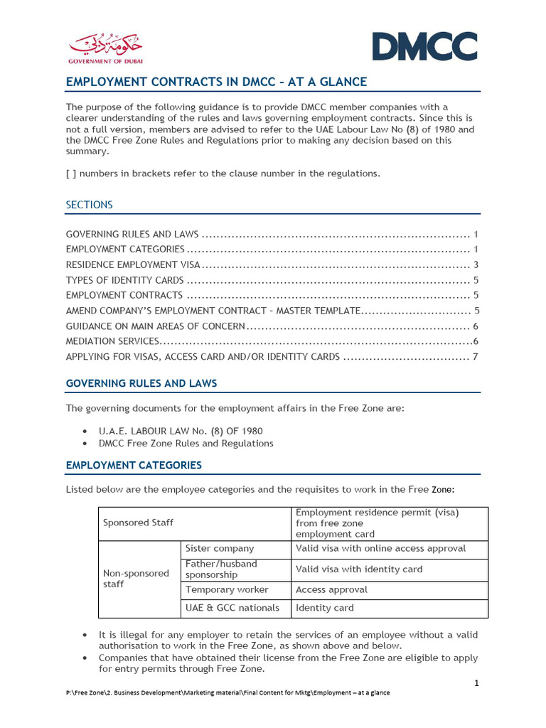 DMCC Employment Contracts Overview | PDF | Travel Visa | Employment