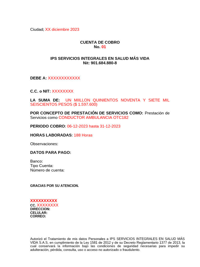 1-FORMATO CTA COBRO IPS MÁS VIDA | PDF