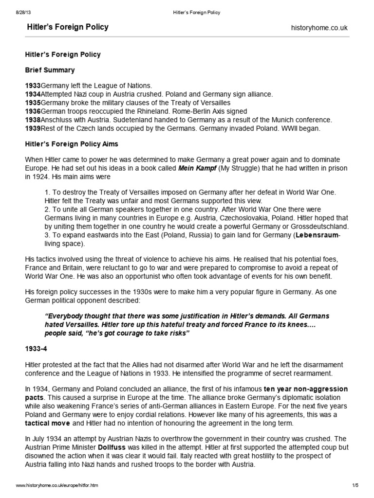 Hitler's Aggressive Foreign Policy Timeline | PDF | Nazi Germany ...