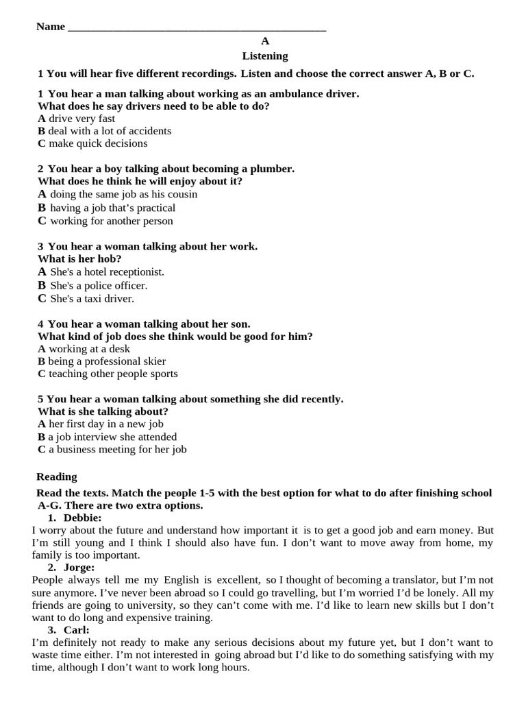 Unit 6 Listening and Reading A | PDF