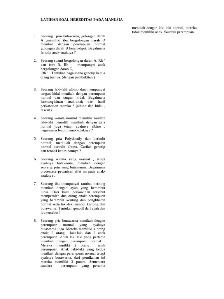 Latihan Soal Hereditas Pada Manusia | PDF