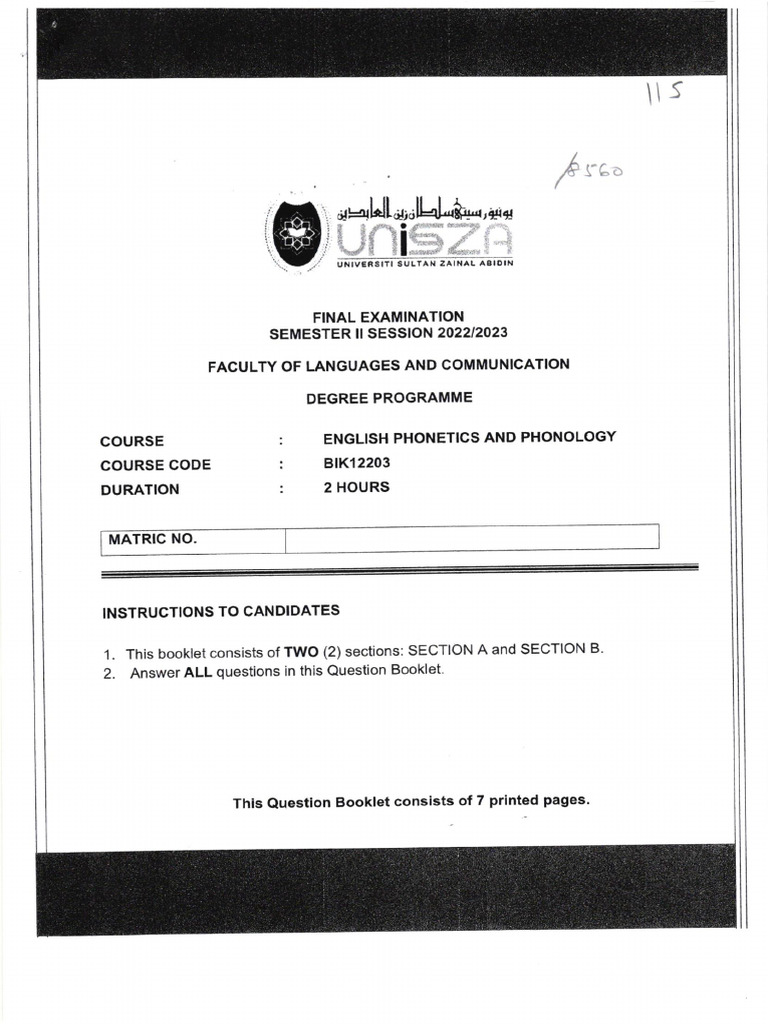 BIK12203 - Final - Exam - FBK - Sem - II 20222023 | PDF | Phonetics | Phoneme