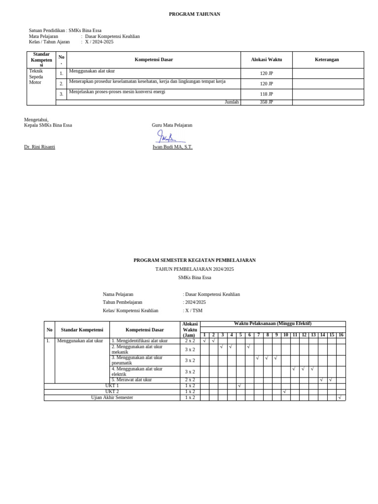 Prota, Promes Mapel DKK Kelas X TSM | PDF