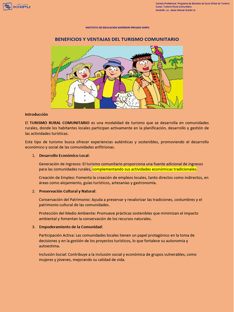 Beneficios del Turismo Comunitario | PDF | Turismo | Organización no gubernamental