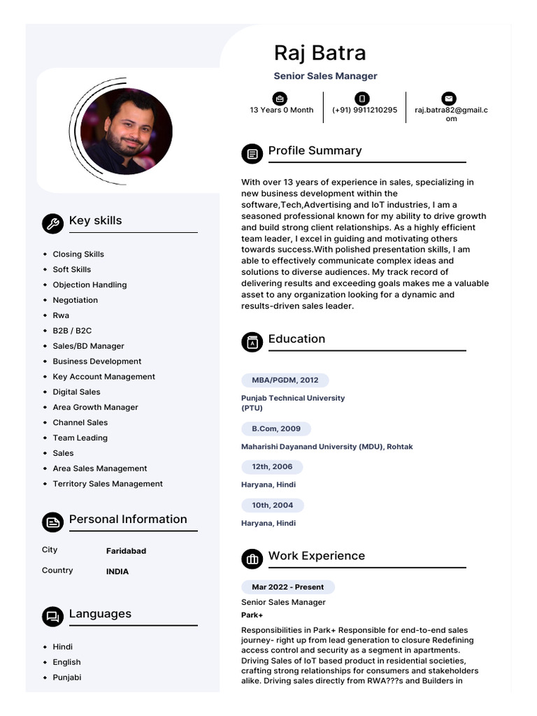 Raj Batra - 9.80 LPA - Faridabad | PDF | Advertising | Sales