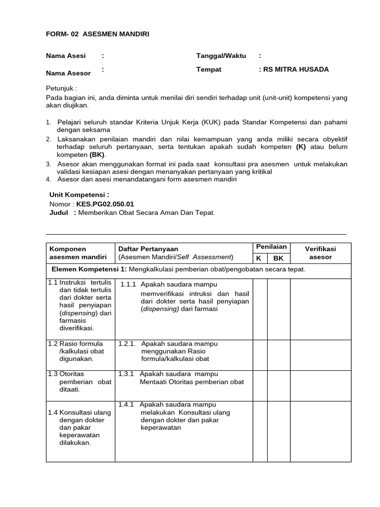 FORM-02 Asesmen Mandiri | PDF