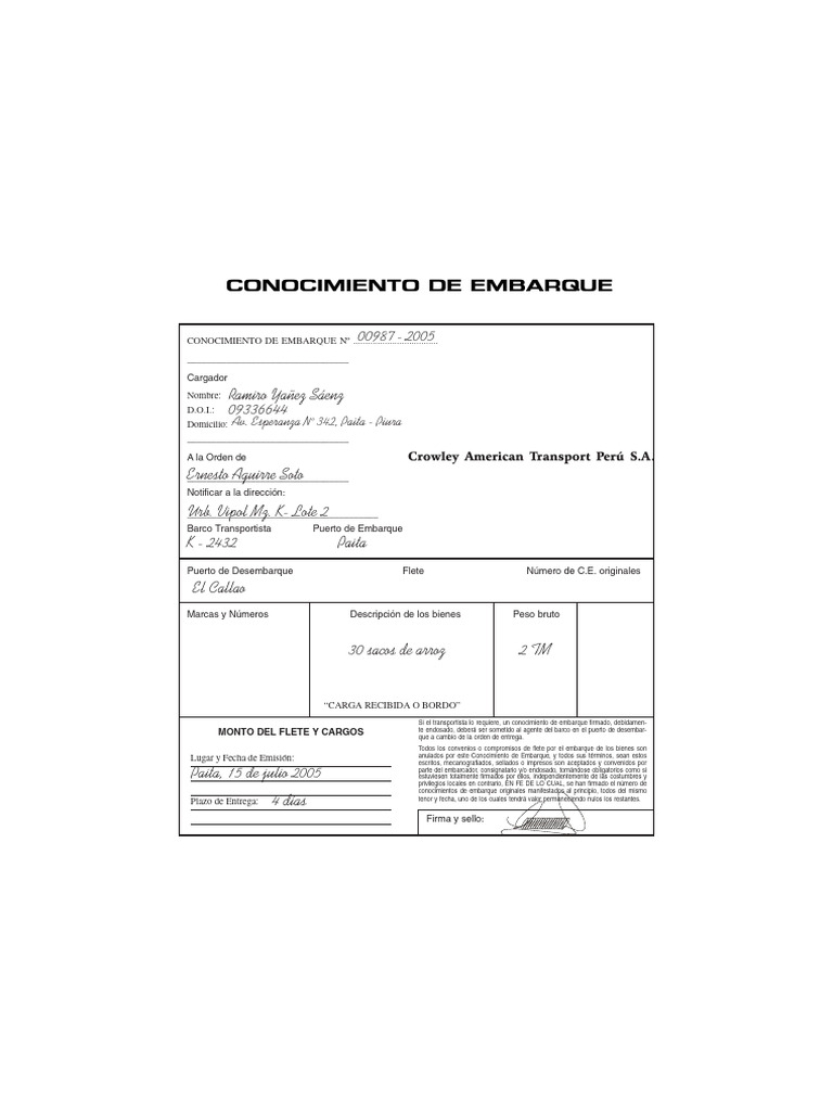 Conocimiento Embarque | PDF | Guía de carga | Documentos empresariales