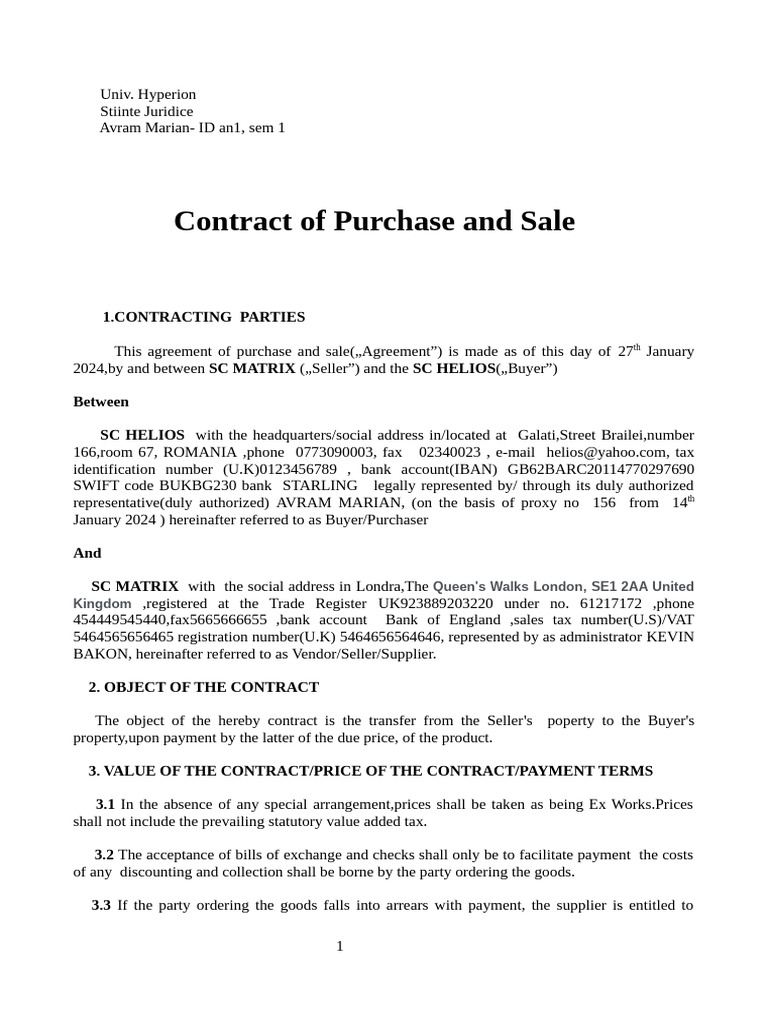 Avram Marian -Referat Contract de Vanzare in Lb Engleza | PDF ...