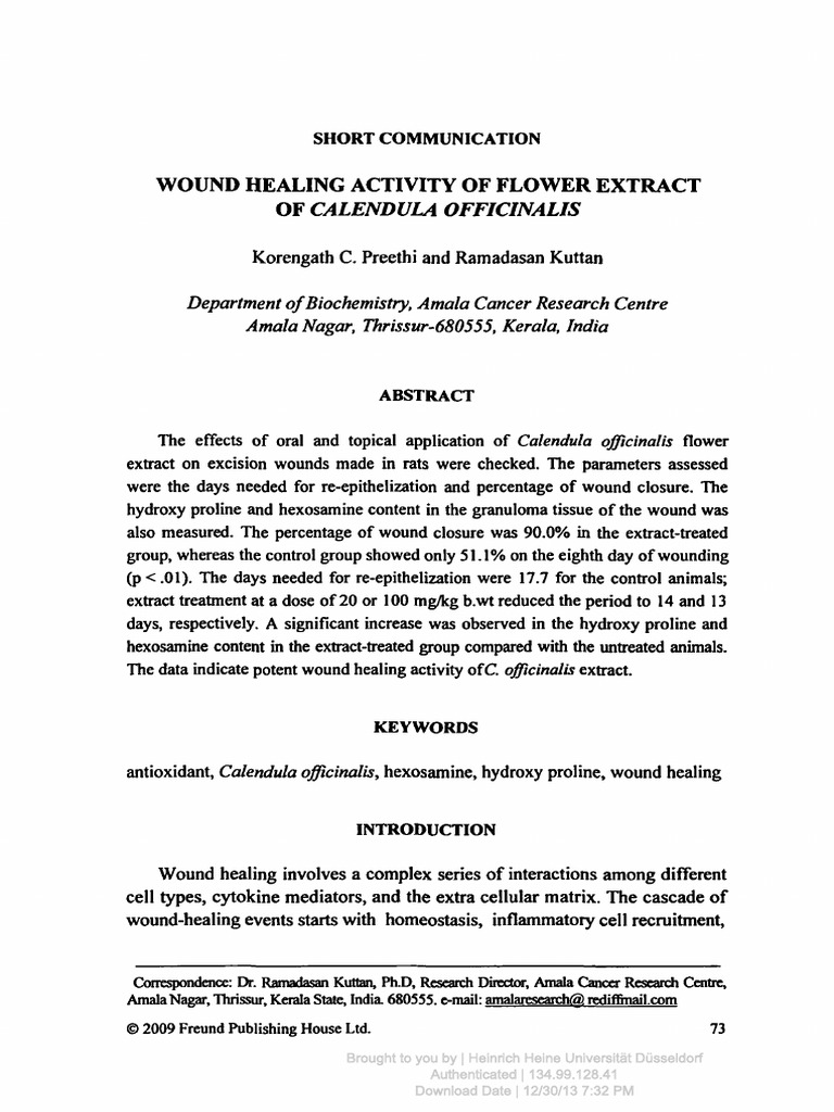 Wound Healing Activity of Flower Extract OF: Calendula Officinalis ...