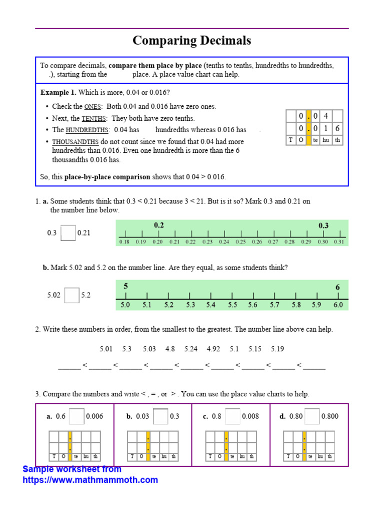 Decimals 2 Comparing Decimals | PDF