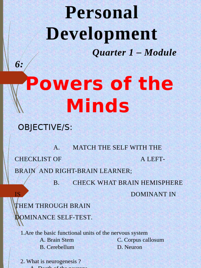 6_Q1-PerDev | PDF | Brain | Neuron