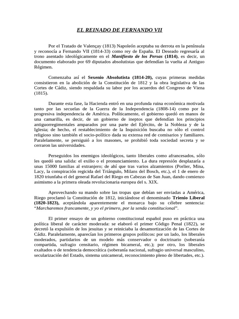10- El reinado de FERNANDO VII | PDF | Guerra peninsular | Gobierno de ...