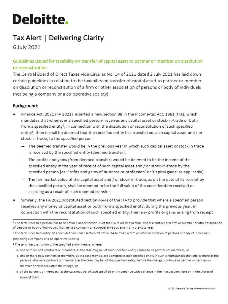 In Tax GBT Alert Guidelines Issued For Taxability On Transfer of ...