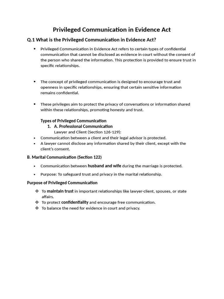 Privileged Communication in Evidence Act | PDF | Confidentiality | Justice