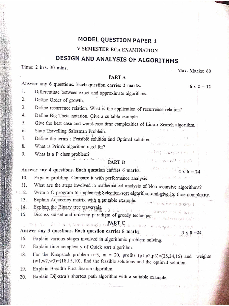 DAA Model Papers | PDF