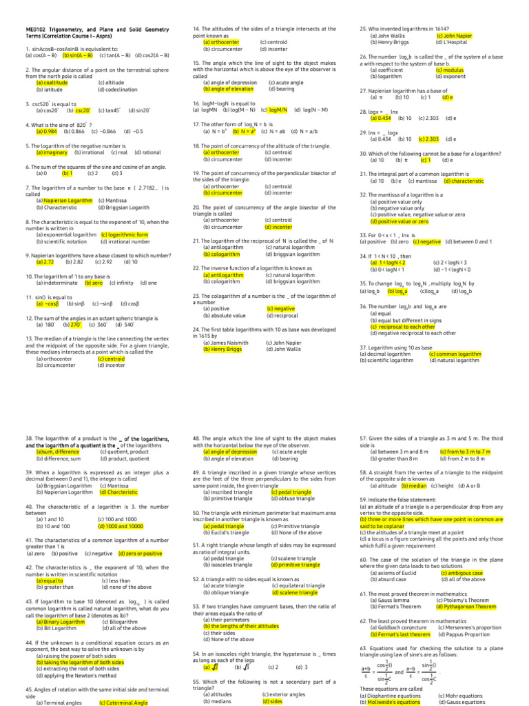 ME0102 Trigonometry and Plane and Solid Geometry Terms | PDF ...