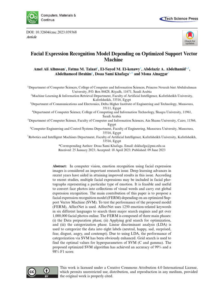Facial Expression Recognition Model Depending On O | PDF | Support Vector Machine | Artificial ...