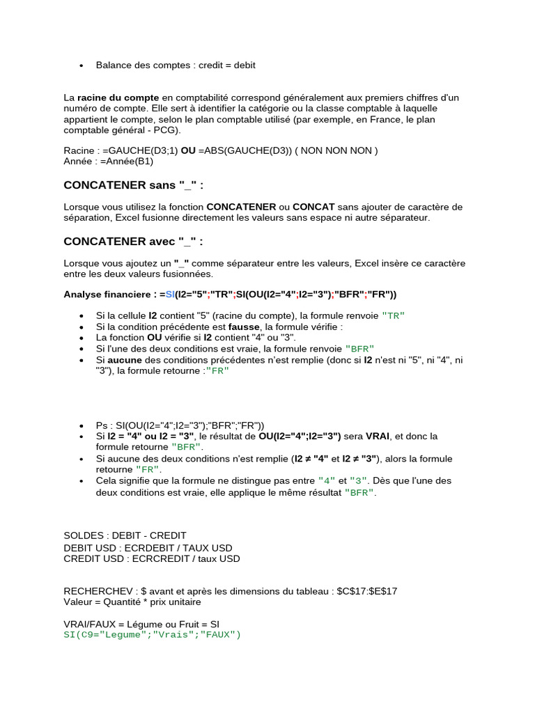 Balance comptable et formules Excel | PDF | Microsoft Excel | Comptabilité